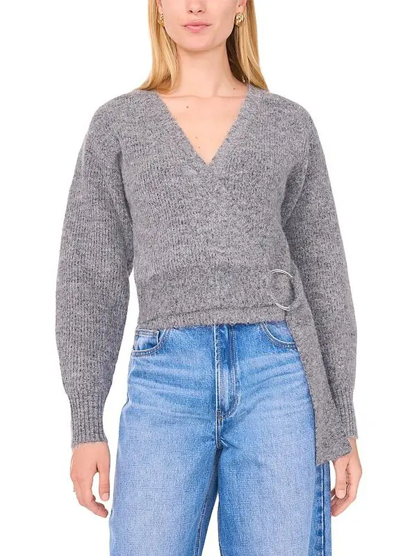 1.State Crossover Cropped Sweater - Medium Heather Grey