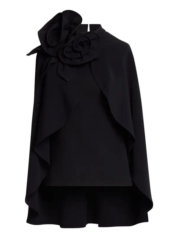 Elie Saab Floral-appliqué Cape Top - Black