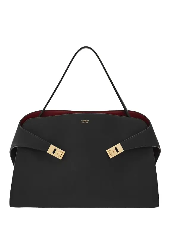 FERRAGAMO Hug Soft Bicolor Shoulder Bag - Black