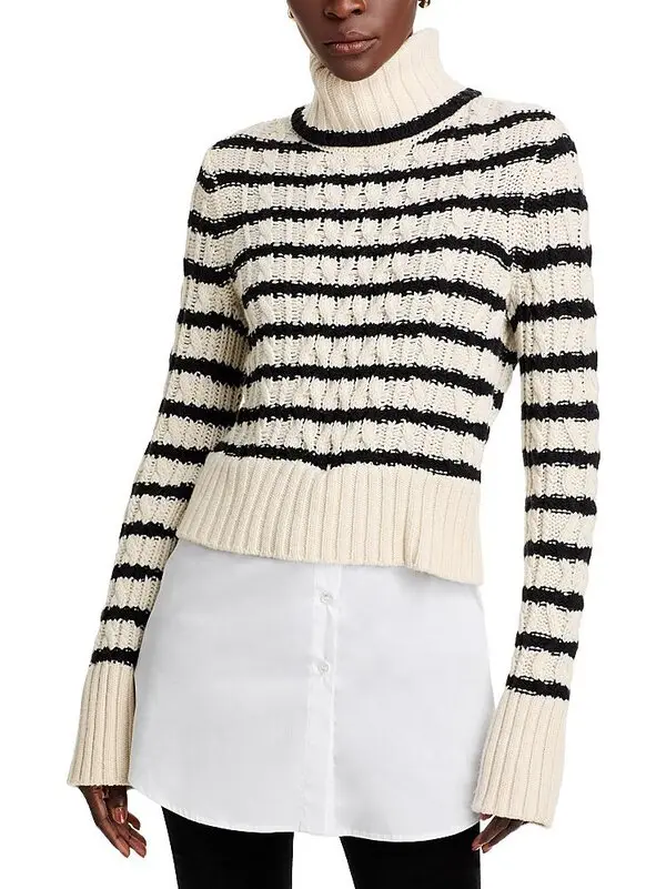 Veronica Beard Iyla Turtleneck Sweater - Ivory/black