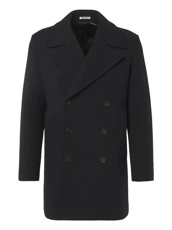 Auralee Wool Melton Pea Coat - Blue