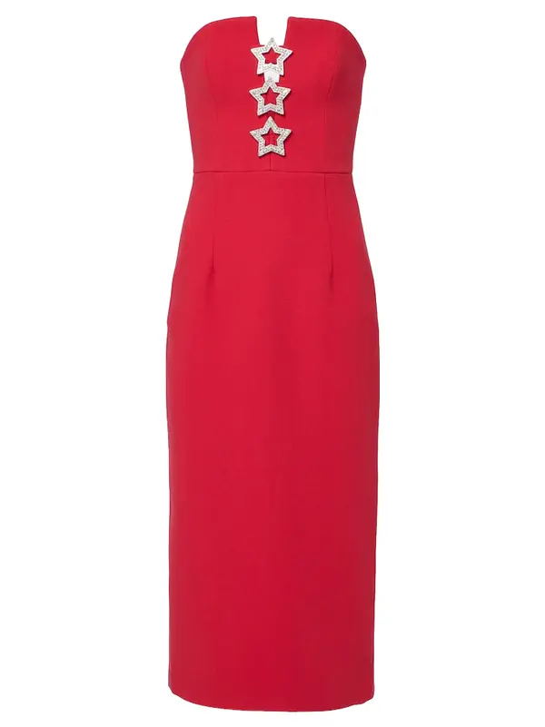 Rebecca Vallance Akari Embellished Strapless Crepe Midi Dress - Red