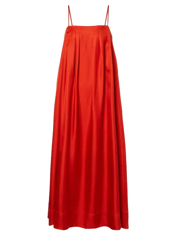 Asceno Heather Silk Twill Maxi Dress - Red
