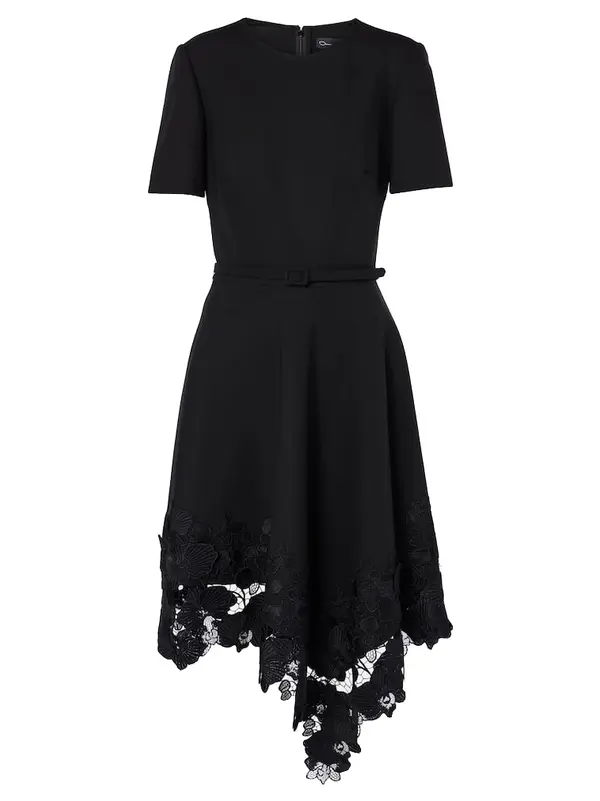Oscar De La Renta Asymmetric Wool-blend Midi Dress - Black