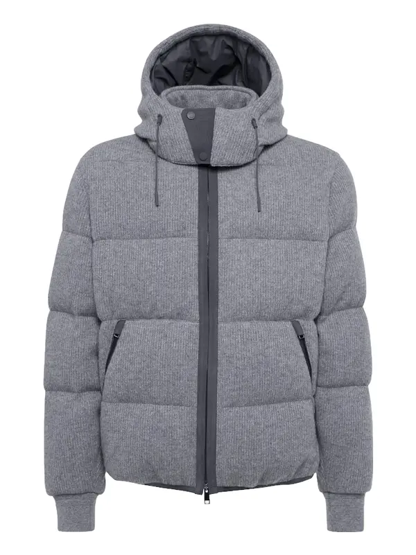 Zegna Ribbed-knit Cashmere-blend Down Jacket - Grey