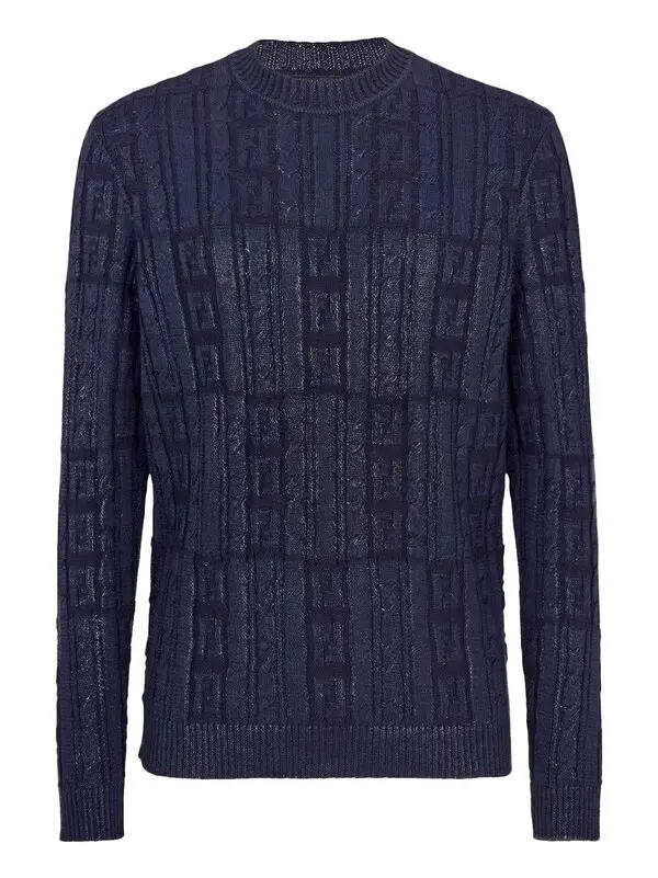 Fendi Braided Wool Sweater With Ff Details - Blue