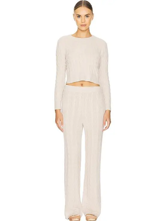 Barefoot Dreams X Cozychic Lite Cable Pullover & Pant Set In Cream - Stone