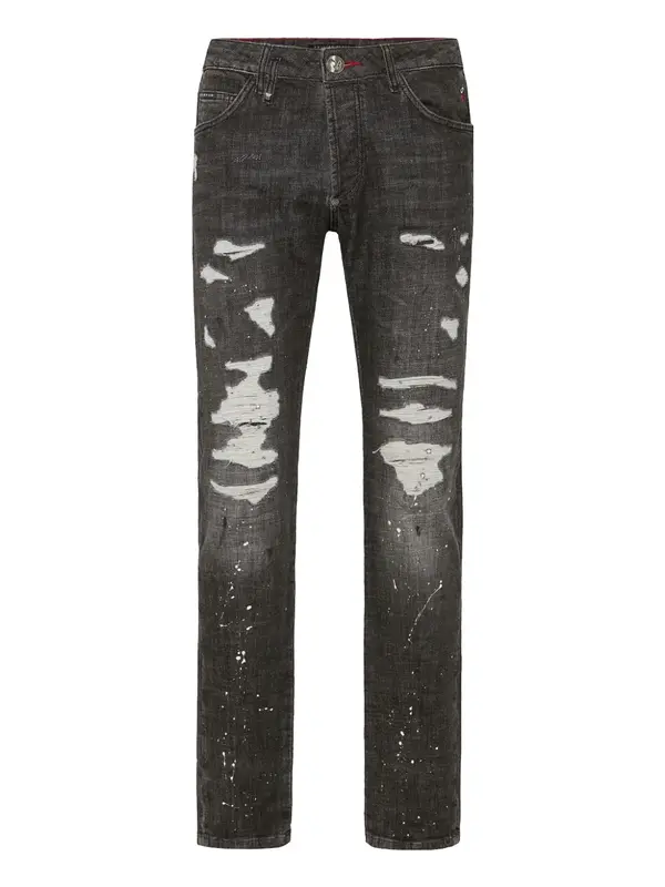 Philipp Plein Skull And Bones Slim Fit Jeans - Grey