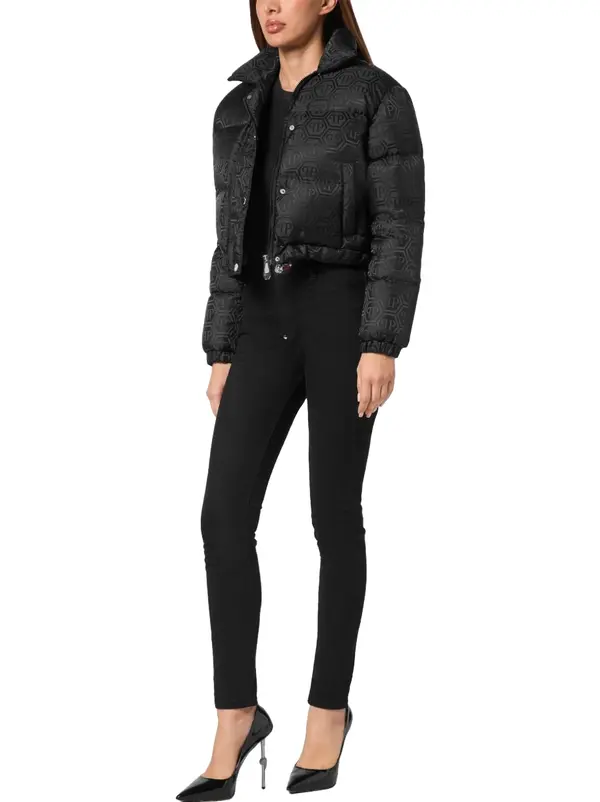 Philipp Plein Monogram Cropped Puffer Jacket - Black