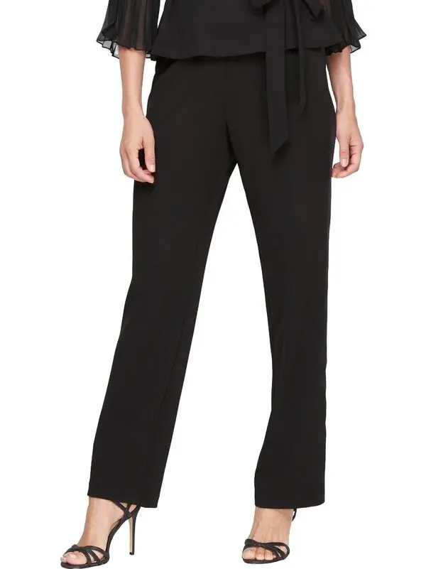 Alex Evenings Satin Stripe Stretch Crepe Pants - Black