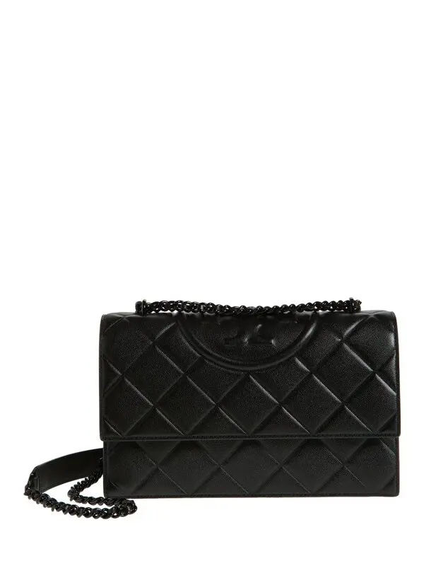 Tory Burch Fleming Convertible Leather Shoulder Bag - Black/ Black