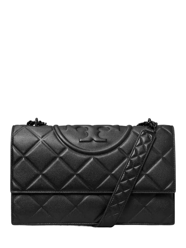 Tory Burch Fleming Convertible Leather Shoulder Bag - Black/ Black