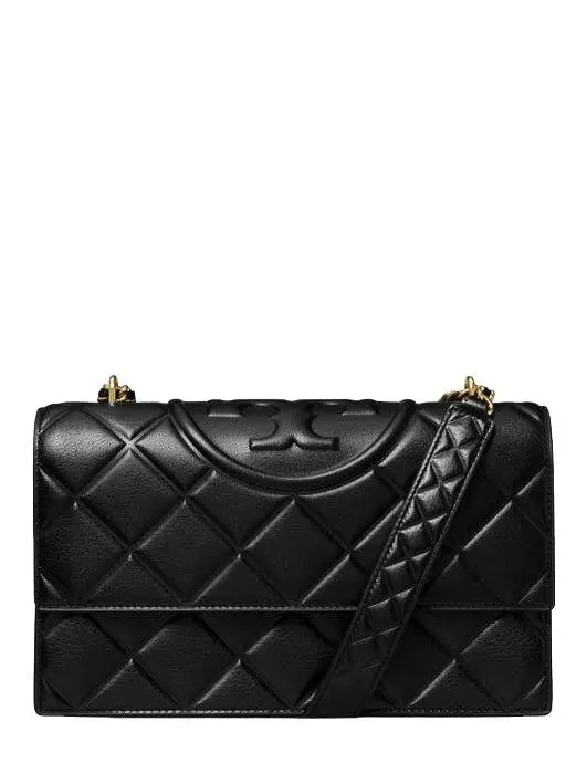 Tory Burch Fleming Convertible Leather Shoulder Bag - Black