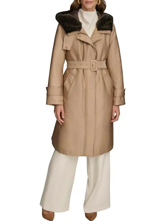 Donna Karan New York Faux Fur Trim Puffer Coat - Khaki