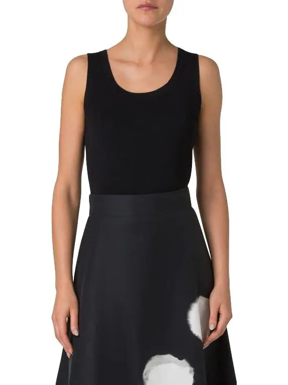Akris Scoop Neck Silk Rib Tank - Black