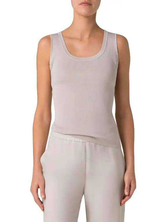 Akris Scoop Neck Silk Rib Tank - Greige