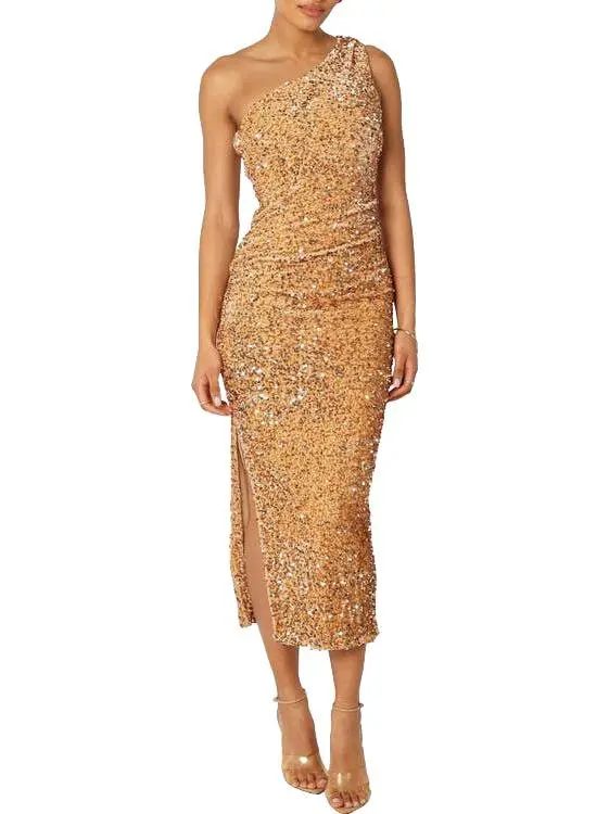 PETAL & PUP Kiki Sequin Midi Dress - Gold