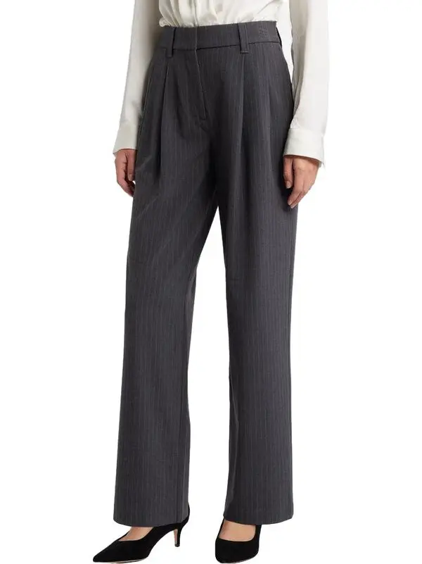 Wit & Wisdom Ab'solution Pinstripe Wide Leg Pants - Steel Grey White