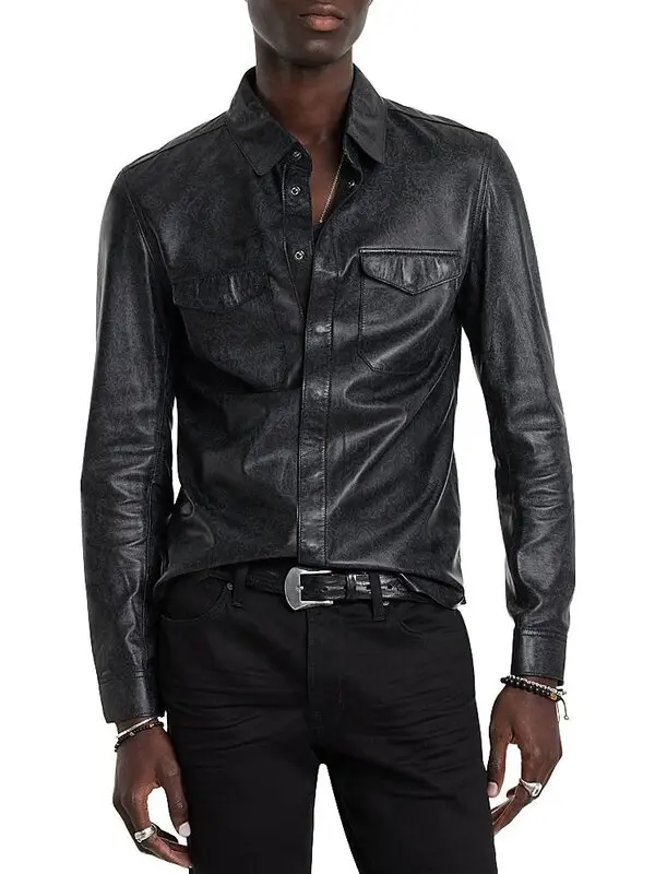 John Varvatos Travis Leather Shirt Jacket - Black