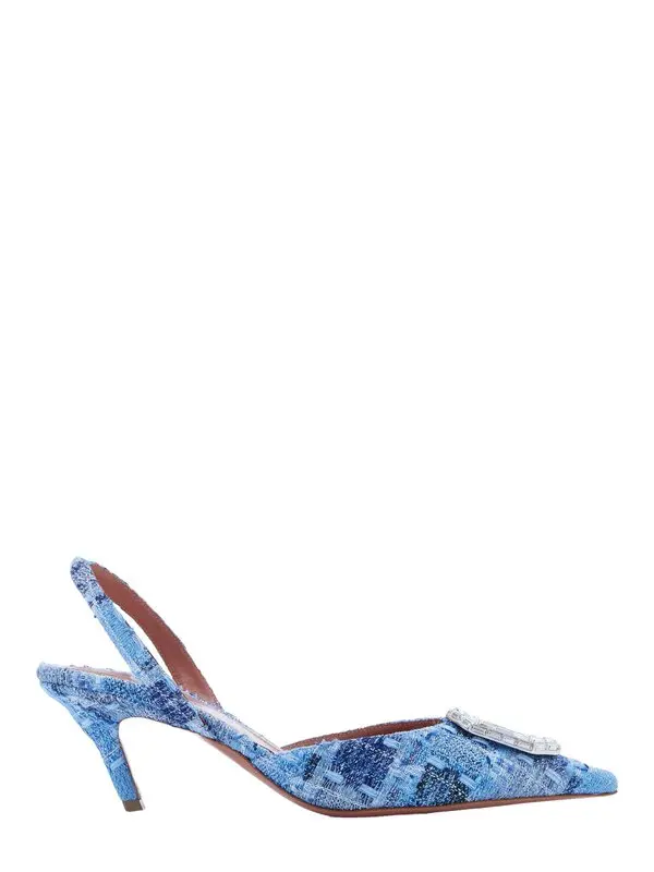Amina Muaddi Camelia Tweed Slingback Pumps - Blue