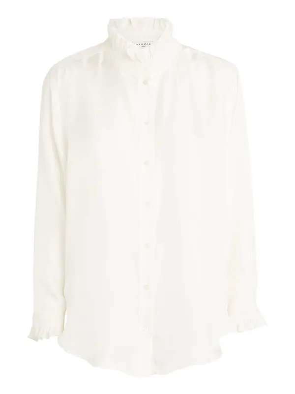 Sandro Silk Gathered-collar Shirt - Beige