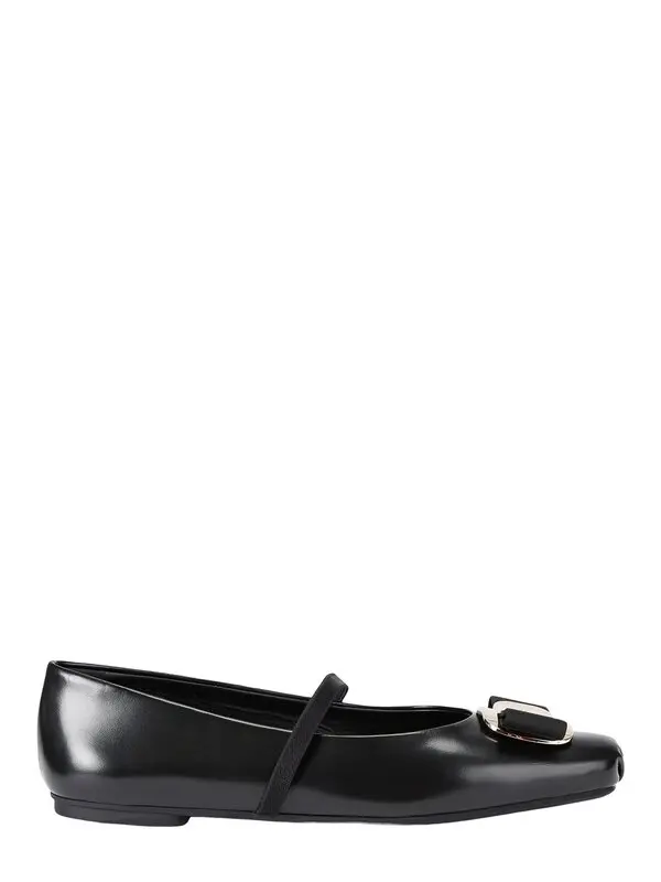 FERRAGAMO Leather Zina Ballet Flats - Black