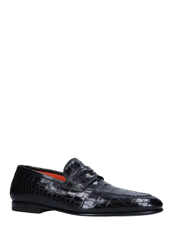 Santoni Alligator Carlos Loafers - Black