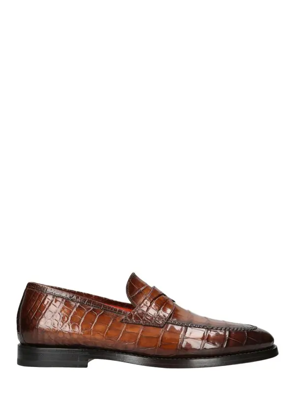 Santoni Carlos Crocodile Leather Penny Loafers - Beige