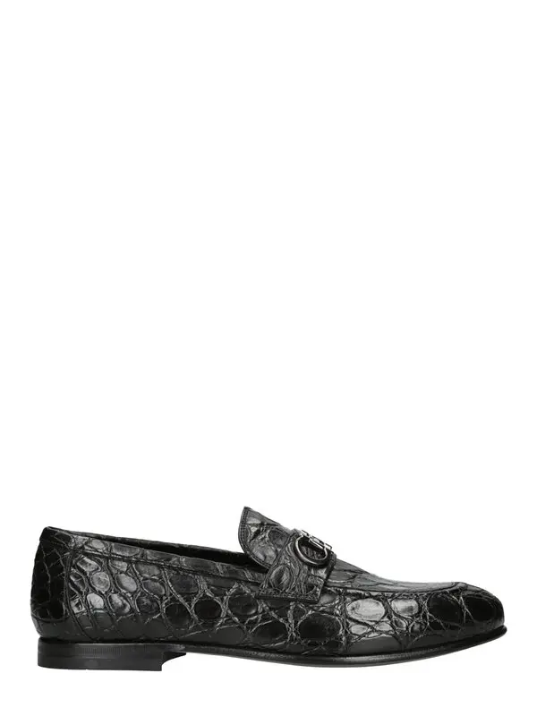 FERRAGAMO Crocodile Leather Loafers - Black