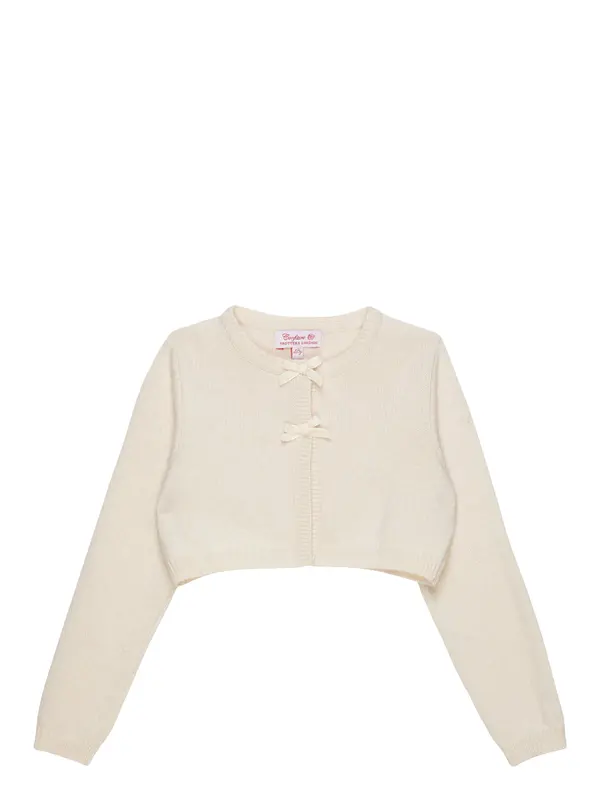 Trotters Martha Velvet Bow Cardigan - White
