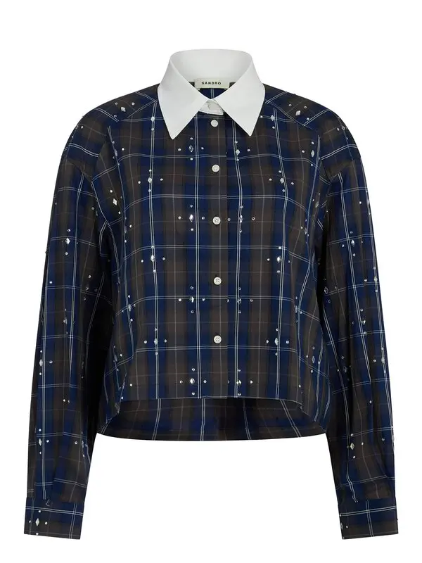 Sandro Rhinestone-embellished Check Shirt - Blue