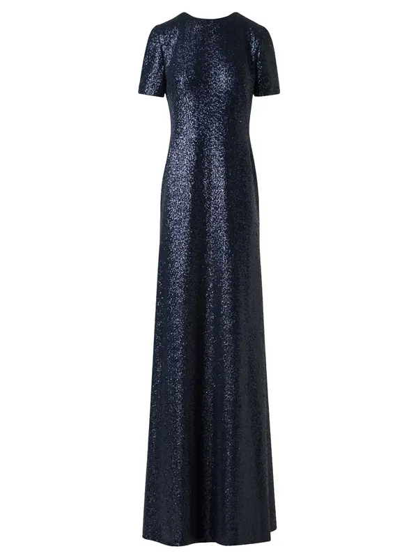 Akris Short-sleeve Paillette Jersey Gown - Navy