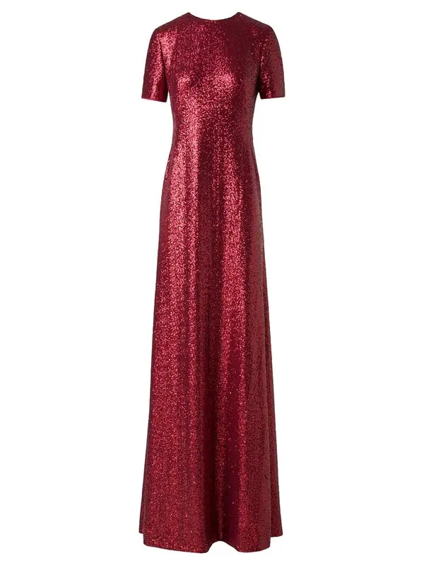 Akris Short-sleeve Paillette Jersey Gown - Ruby