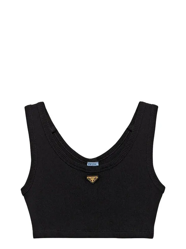 Prada Cotton Triangle Crop Top - Black