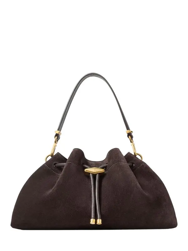 JIMMY CHOO Cinch Medium Suede Shoulder Bag - Brown