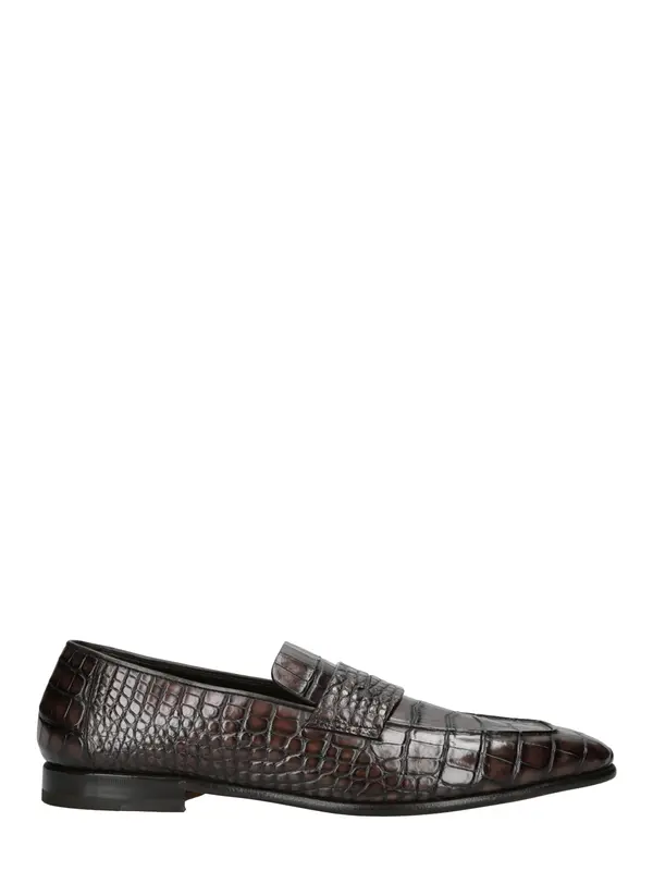 Zegna Crocodile Leather Penny Loafers - Brown