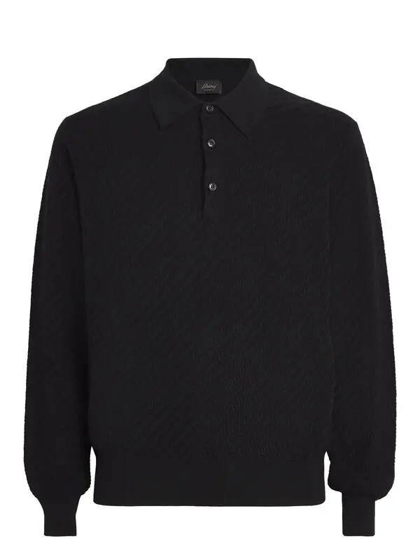 Brioni Cotton-cashmere-silk Collared Sweater - Black