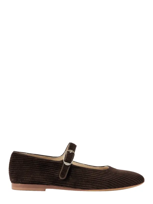 Le Monde Beryl Grosgrain-trimmed Corduroy Mary Jane Ballet Flats - Brown