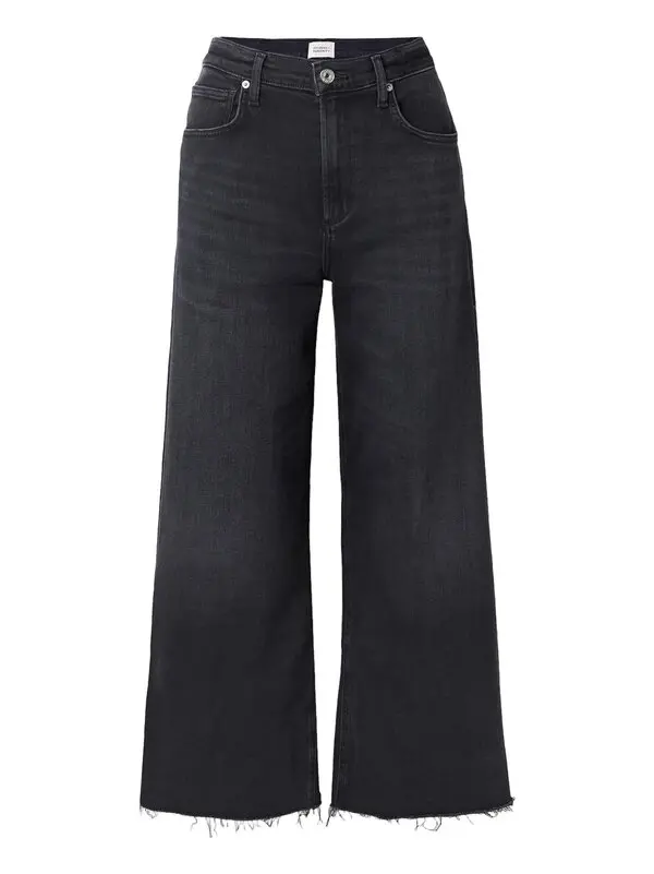 Citizens Of Humanity Lyra Frayed Cropped High-rise Wide-leg Jeans - Black