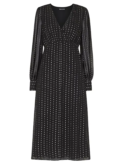 Whistles Metallic-stripe Long-sleeve Woven Midi Dress - Black