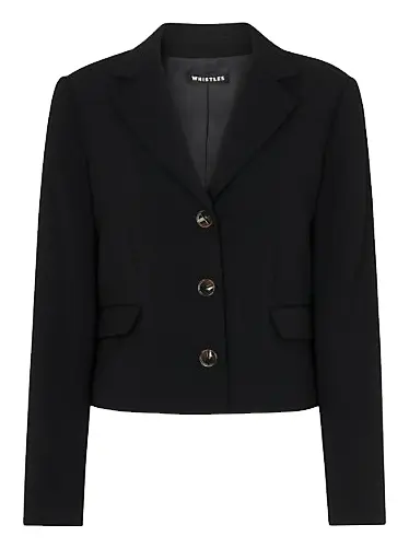 Whistles Single-breasted Cropped Crepe Blazer - Black