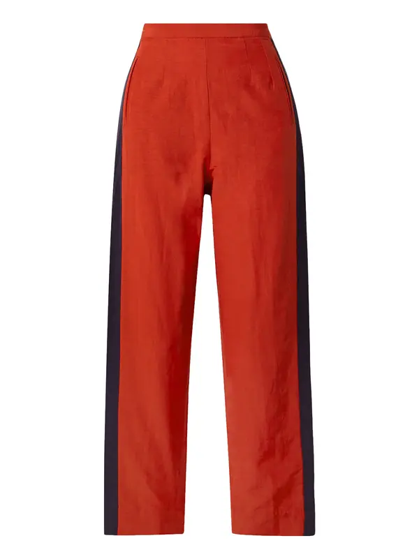BODE Waterfront Cropped Striped Crepe Pants - Red