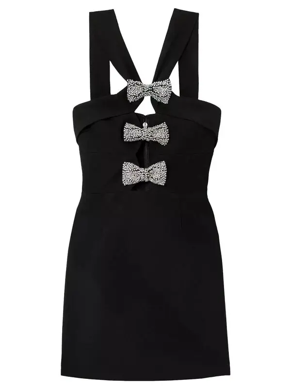 Rebecca Vallance Eliana Cutout Bow And Crystal-embellished Stretch-cady Mini Dress - Black