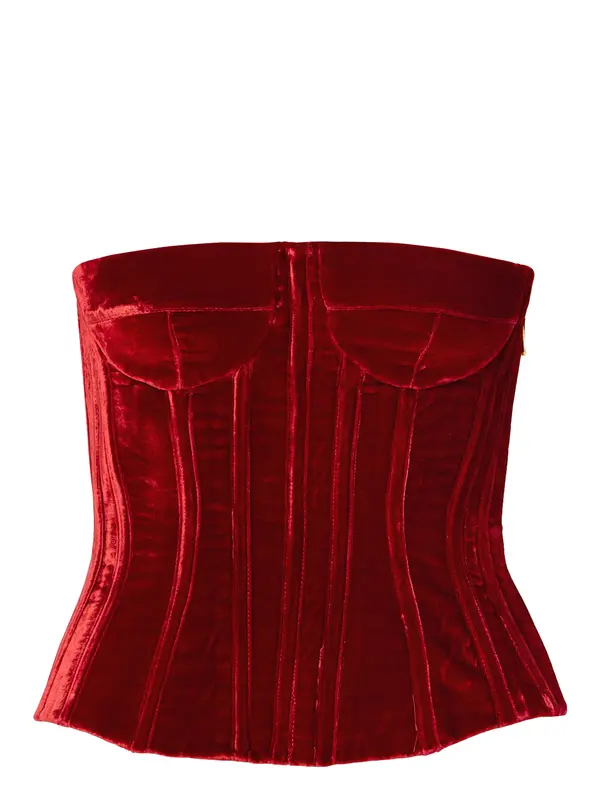 SERGIO HUDSON Strapless Velvet Bustier Top - Red
