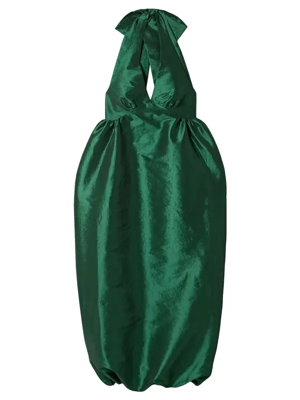 KIKA VARGAS Ivy Gathered Taffeta Halterneck Midi Dress - Green