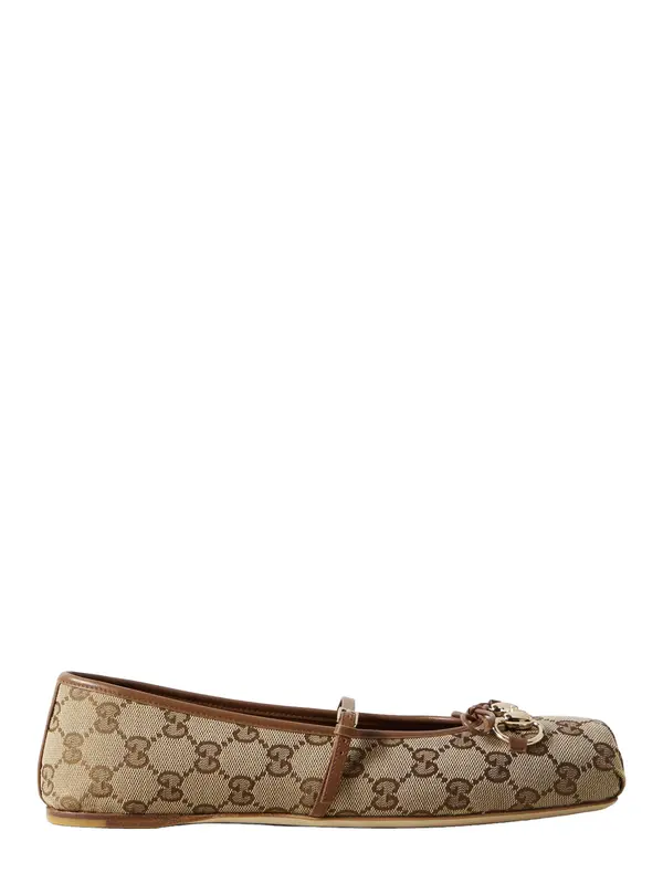 Gucci Horsebit Leather-trimmed Ballet Flats - Neutrals