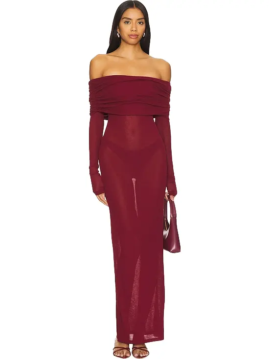 Superdown Chantal Sheer Gown - Burgundy