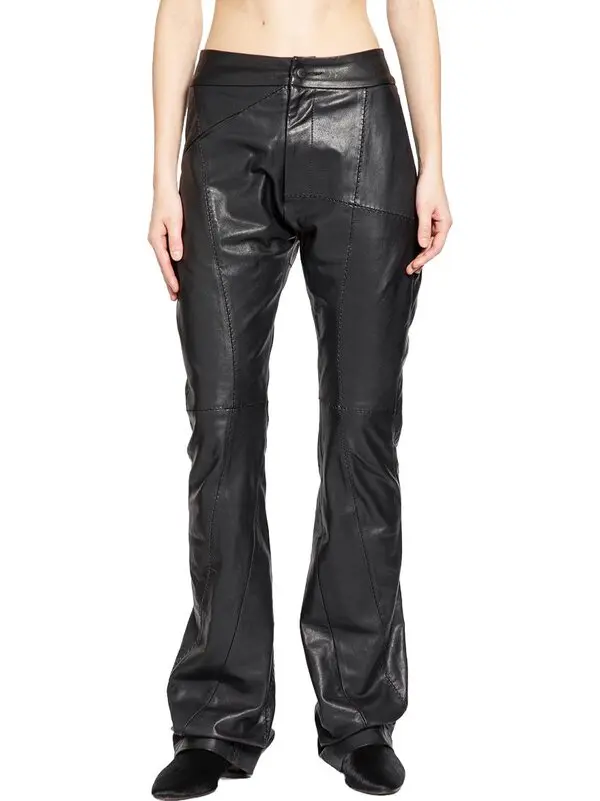 YEHUAFAN Wide Leg Lambskin Trousers - Black