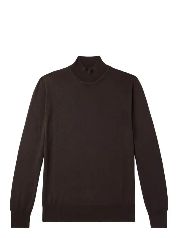 Mr P. Merino Wool Mock-neck Sweater - Brown