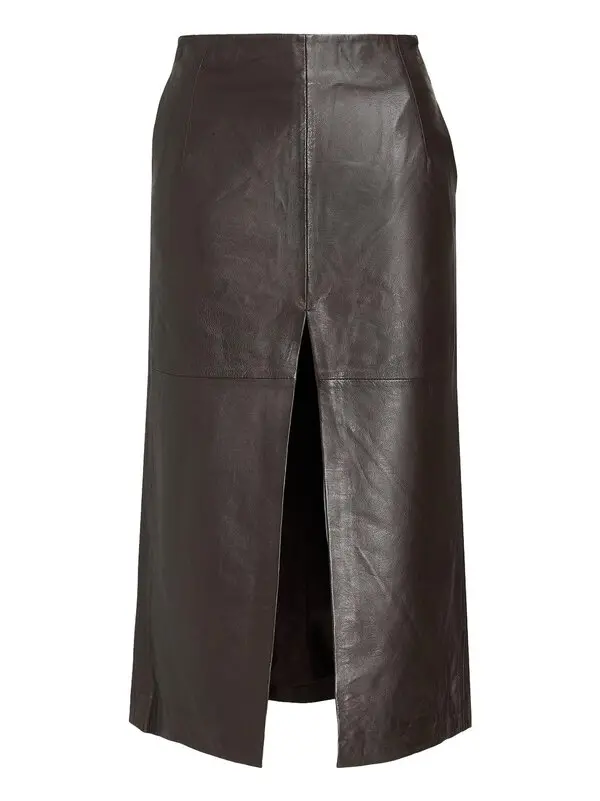 MUUBAA Mallory Leather Midi Skirt - Dark Brown